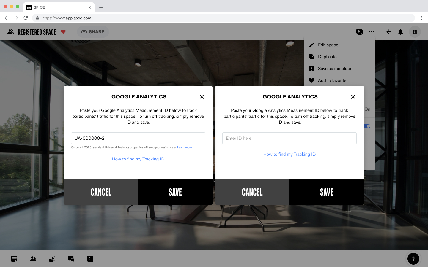 Track your spaces in Google Analytics - SP_CE